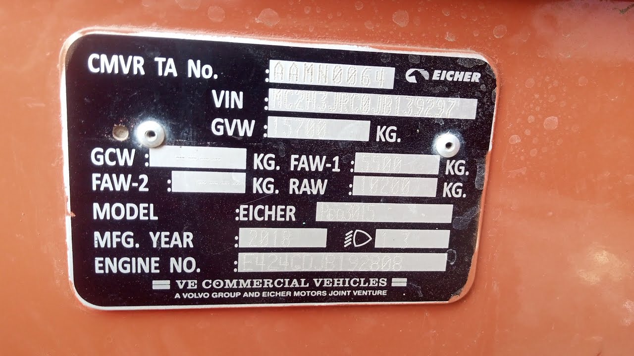 EICHER PRO 3015 KA VIN PLATE OR CHASSIS NUMBER KHA AATA HAI DEKHE ...