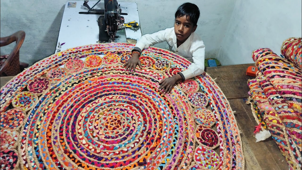 braided rug tutorial 🌹 | how to make a rug at home 🏡 | डोरमेट जुट कॉटन ...