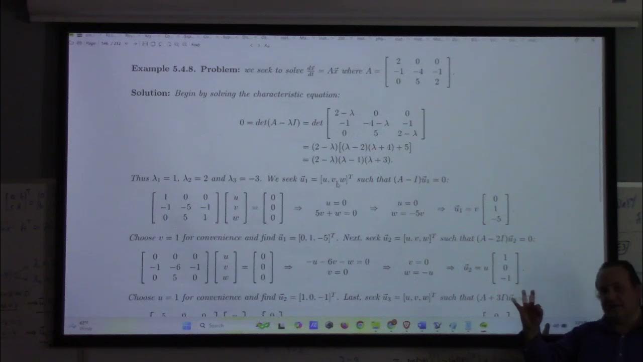 Differential Equations: theory of linear systems, eigenvector solution examples, 3-4-25 part 2 ...