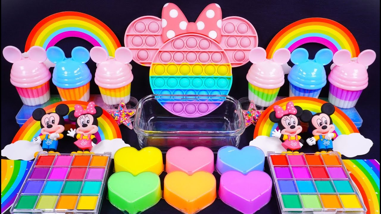 "Minnie Mouse" Slime. Mixing Makeup into clear slime! 🌈ASMR🌈 # ...