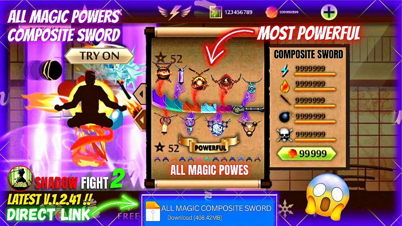 SHADOW FIGHT 2 MOST POWERFUL MAGICAL COMPOSITE SWORD |•| SF2 |•| HACK ...
