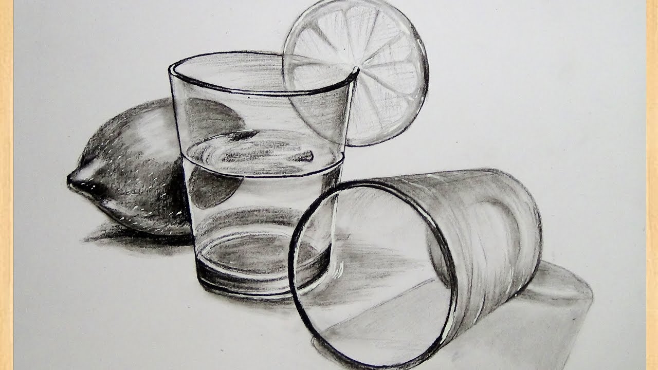 how to draw a glass of water | realistic glass drawing | learn to draw ...