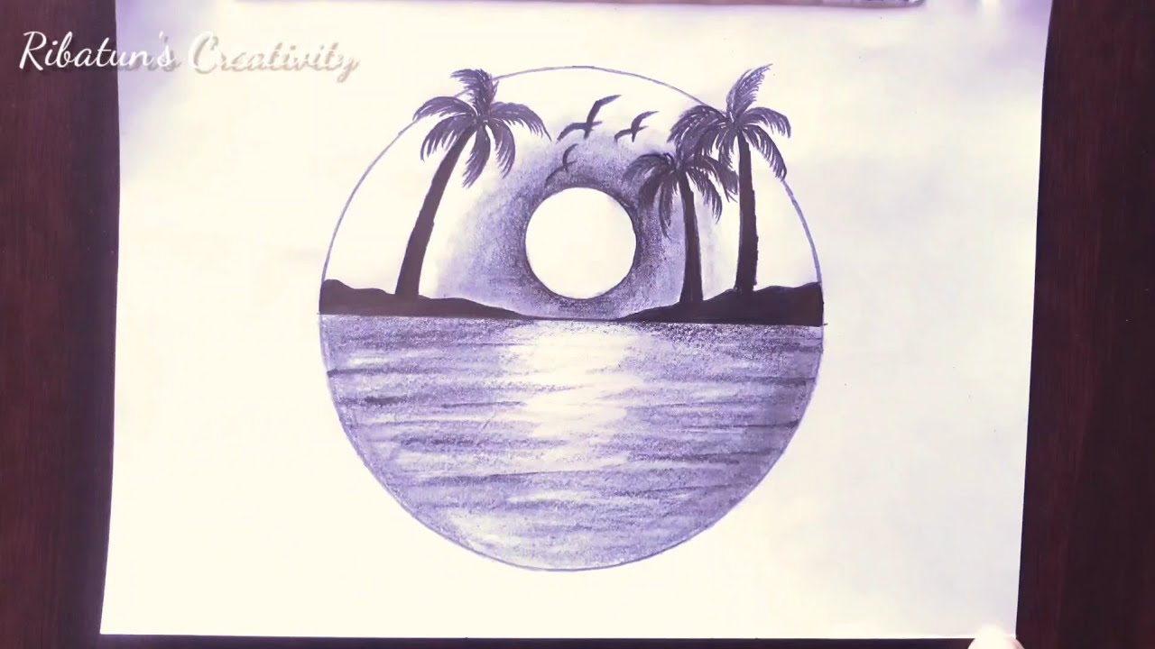Pencil shading drawing easy in circle drawing // Circle scenery drawing ...