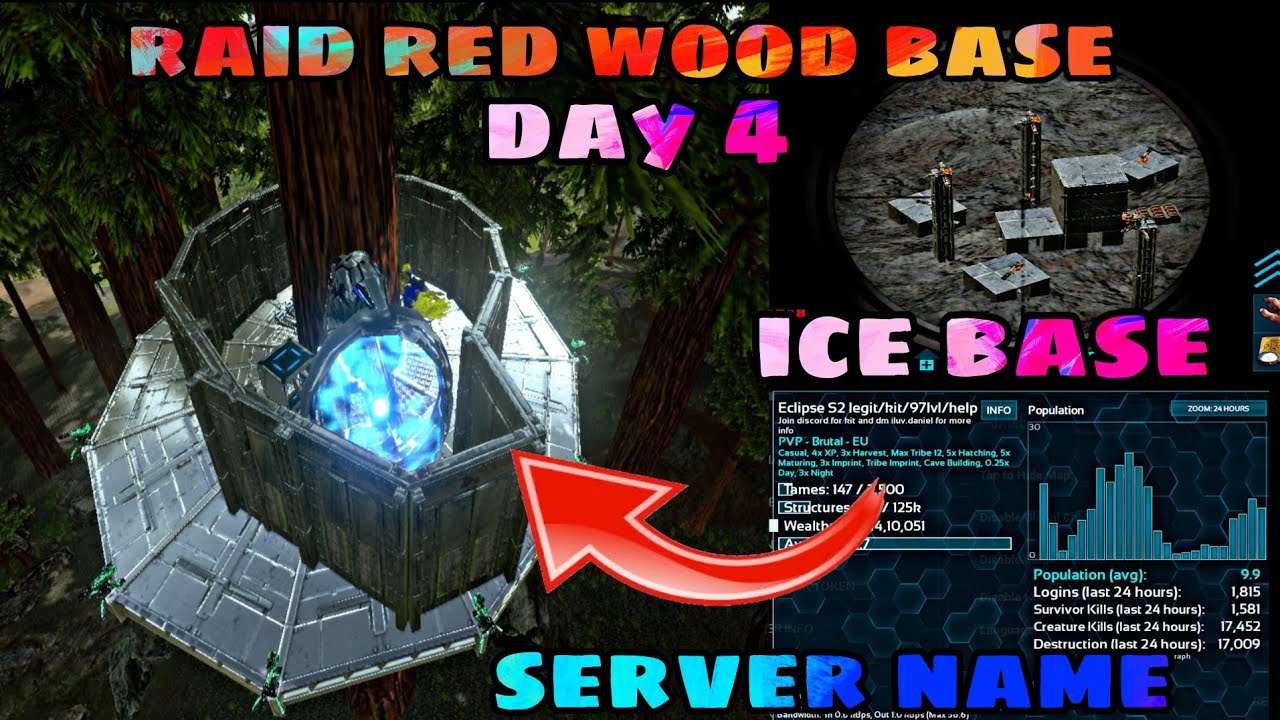 ARK MOBILE || PVP DAY 4 WIPE RED WOOD TREE BASE AND ICE BASE - YouTube