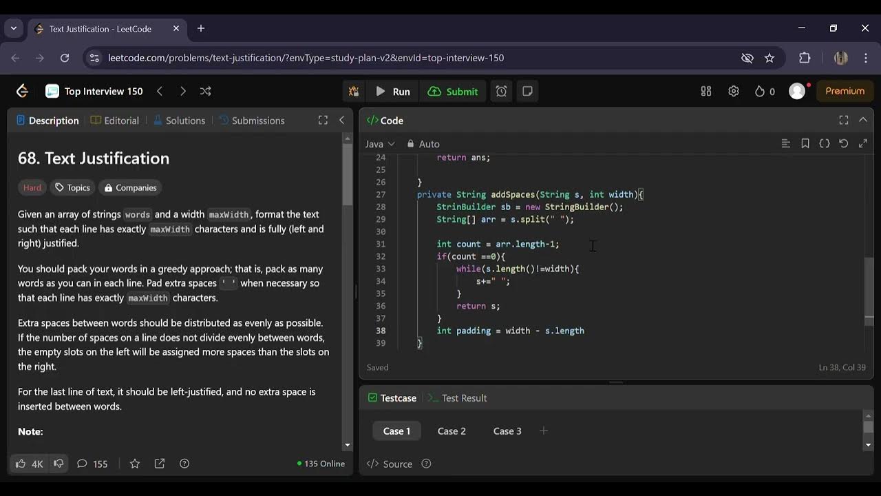 68. Text Justification in Java || LeetCode || - YouTube