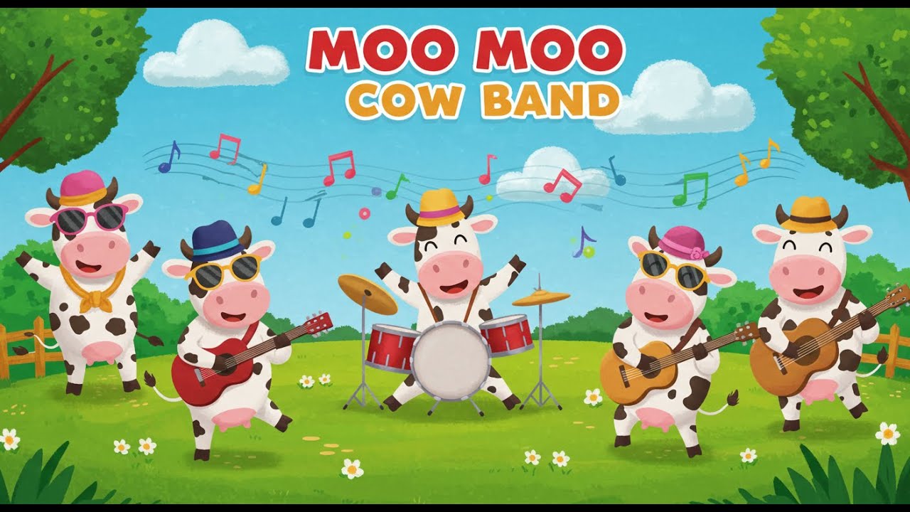 Moo Moo Cow Band | Fun Animal Rhyme for Kids | Musical Farm Song for ...