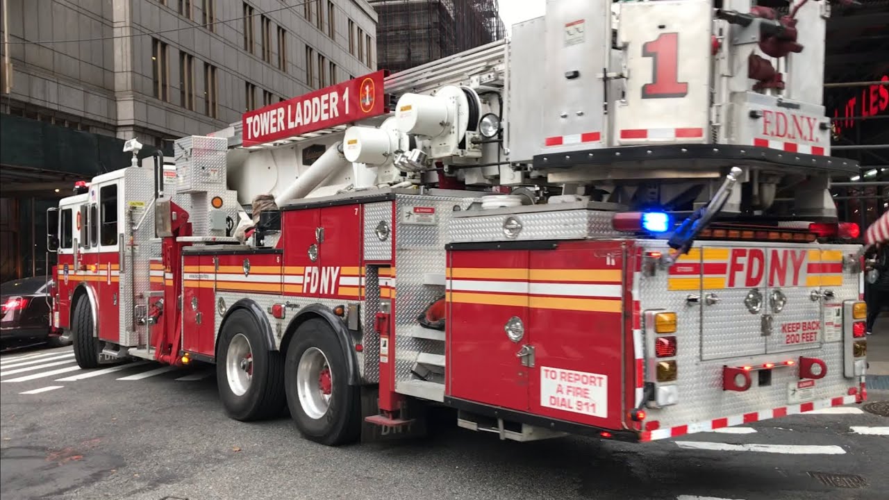 FDNY TOWER LADDER 1 RESPONDING ON DUANE STREET IN THE TRIBECA AREA OF ...