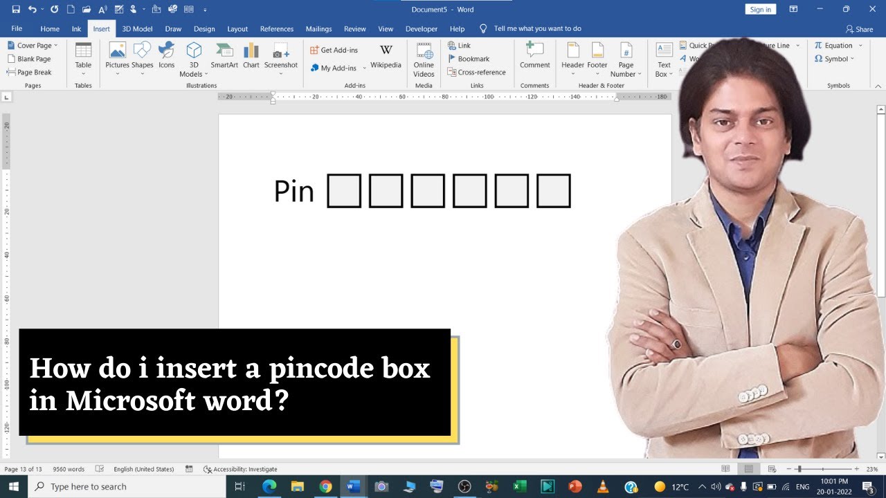 How do I insert a pincode box in Microsoft word? - YouTube