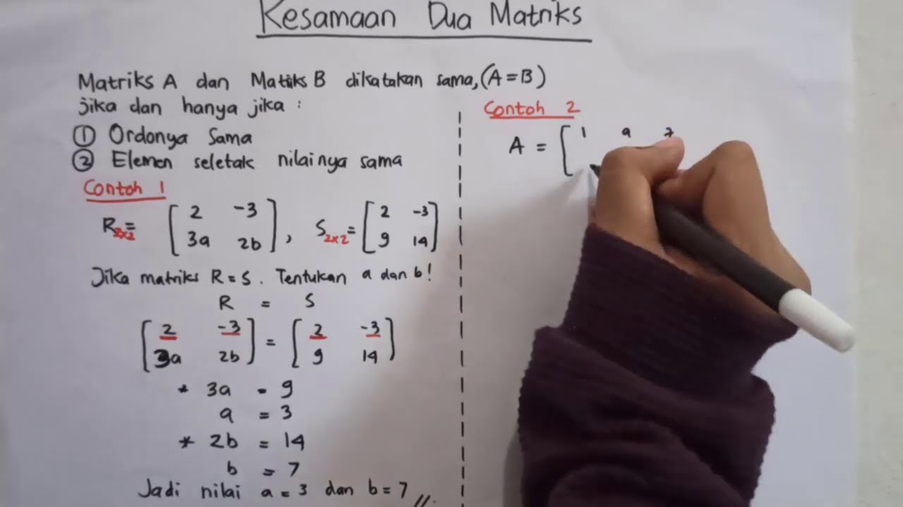MATRIKS PART 3 (Kesamaan Dua Matriks) - YouTube