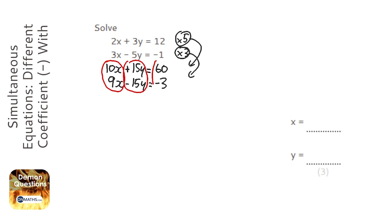 Simultaneous Equations: Different Coefficient (-) With Positive Answers (Grade 6) - GCSE Maths ...