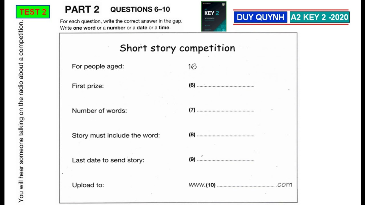 A2 KEY 2 - AUTHENTIC PRACTICE TESTS 2020 - TEST 2 PART 2 #a2key2 # ...