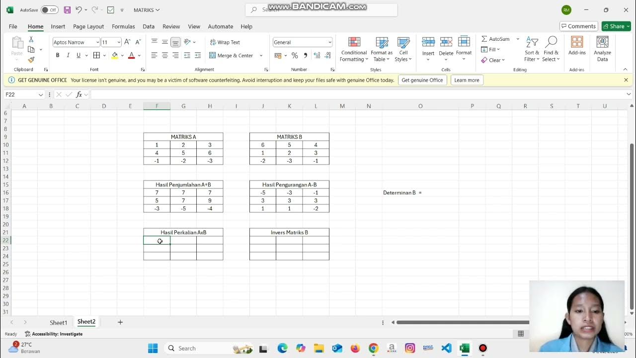 Operasi Matriks Menggunakan Microsoft Excel - YouTube
