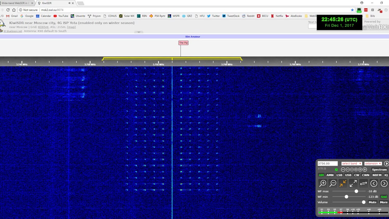 Russian "The Pip" channel marker at 3756 kHz (stopped, then restarted ...