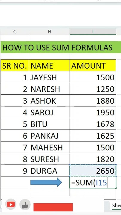 Sum formula ka use kaise kare #exceltips #excel #ytshorts #shorts #videos #computer - YouTube