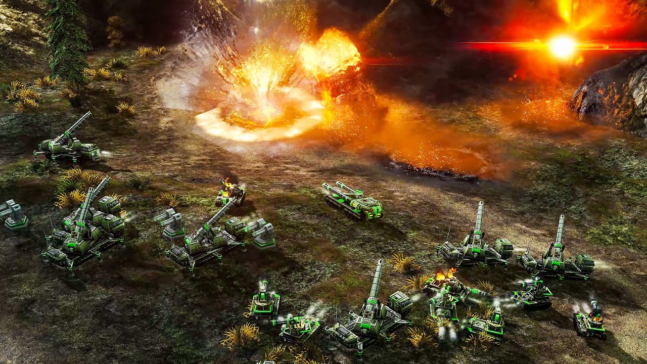 The Nuclear wall - 1v1v1 Command & Conquer [4k] - YouTube