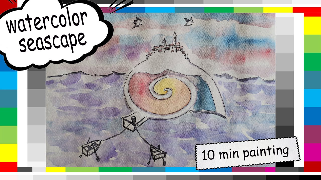 WATERCOLORS 10 min seascape -how to use Aquarelle / AKVAREL boje i ...