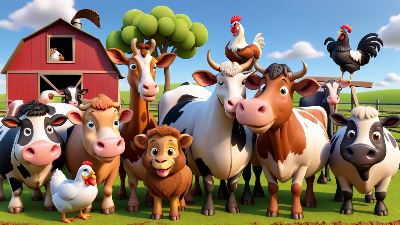 Cartoon Animal Sounds Compilation: Bear, Dog, Chicken, Cow, Pig, Goose ...