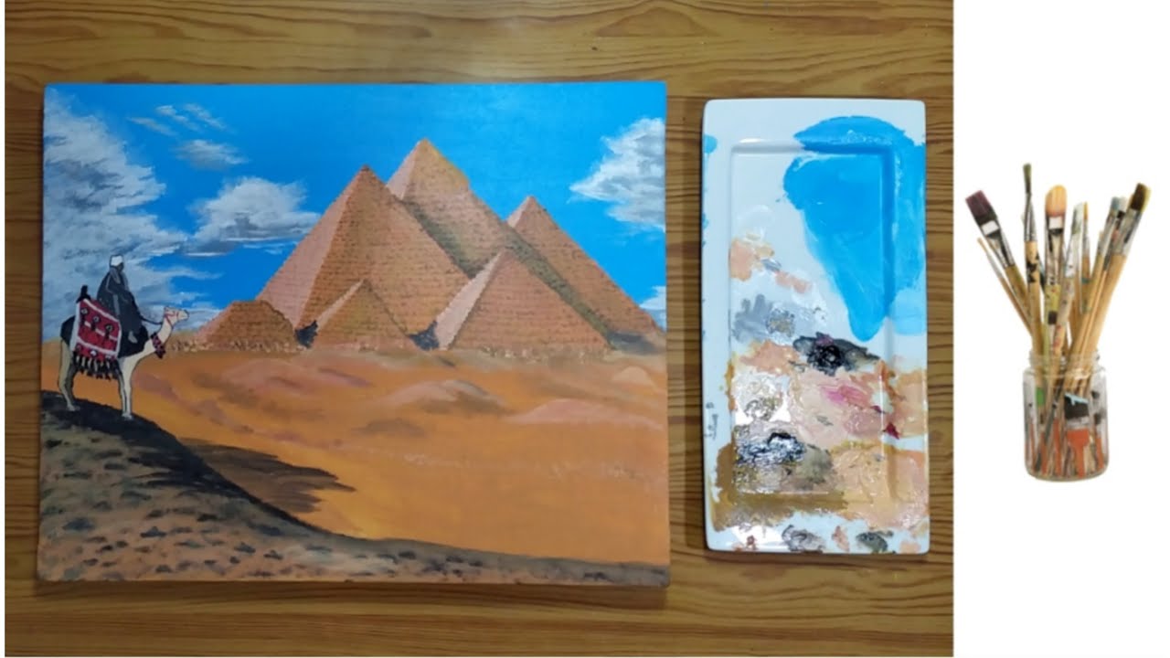 The Great Pyramids With Desert in Giza, Egypt /Acrylic painting #73 ...