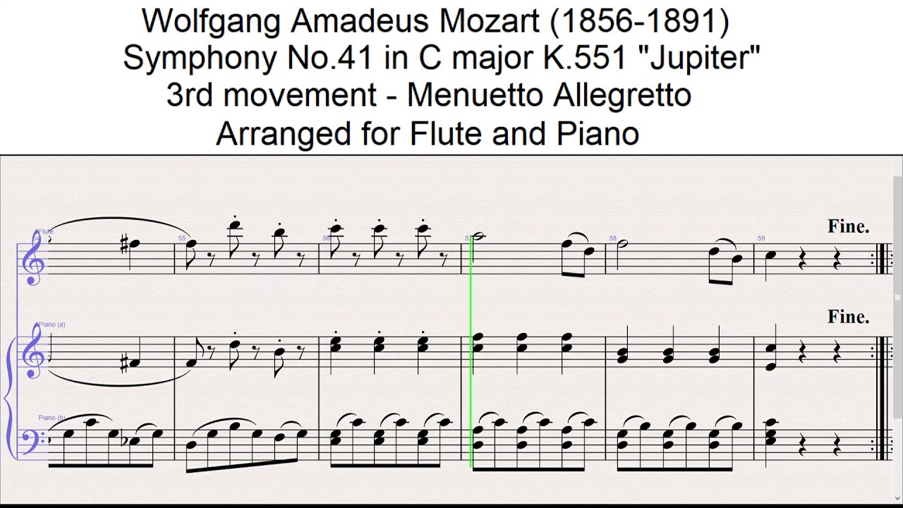 Mozart: Menuetto from Symphony No.41 - sheet music for flute & piano ...