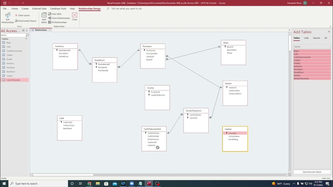 Conversion of Procurement Cycle UML Diagram and Table Notation to Relational Database (Access ...