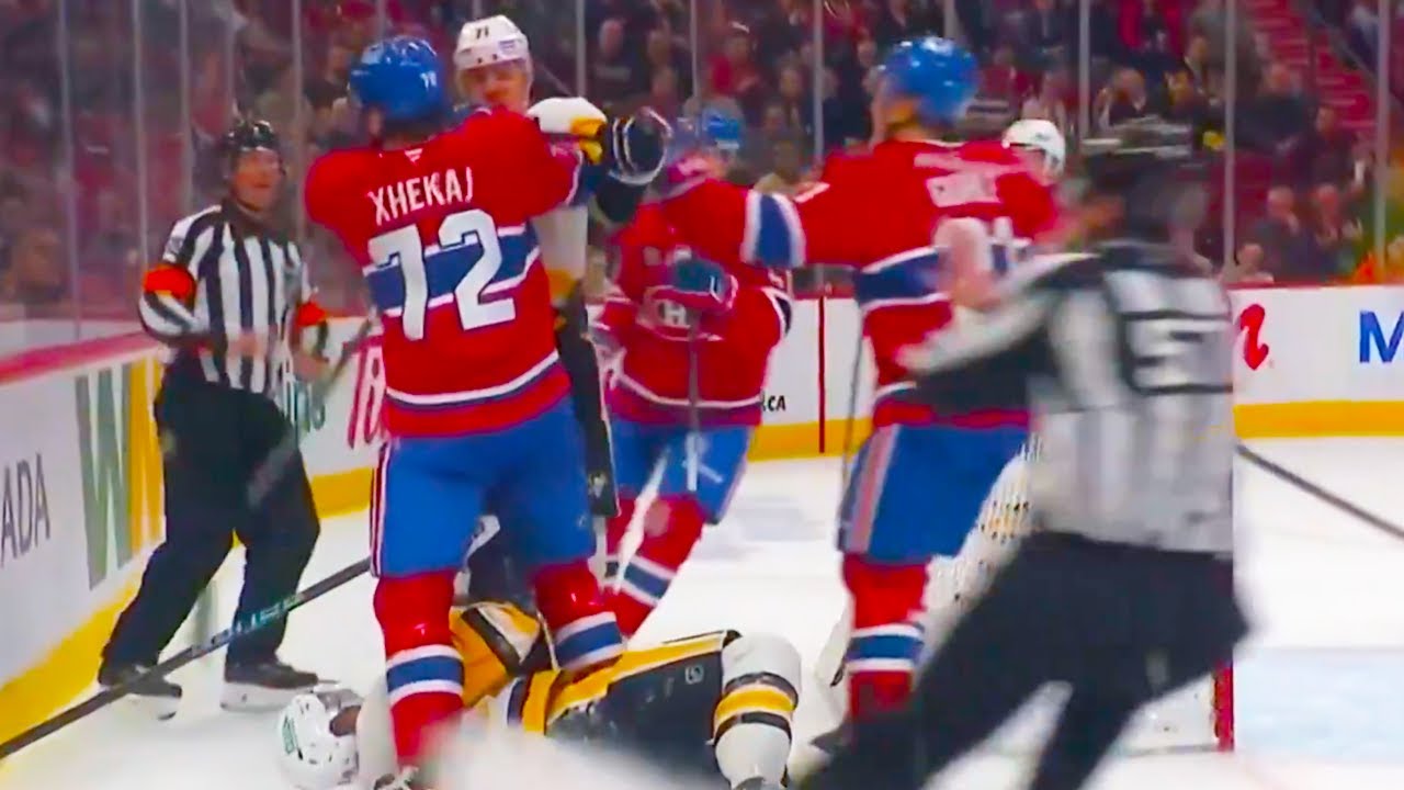 Michael Bunting Arber Xhekaj Fight | Montreal Canadiens vs Pittsburgh ...