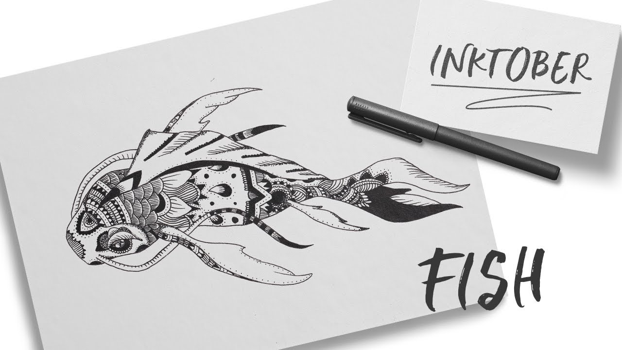 Fish Hand Drawing Inktober Design - GUNNS DESIGNS - YouTube