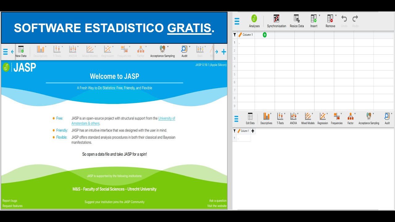 JASP Parte 0: Descarga e introducción de interfaz. - YouTube