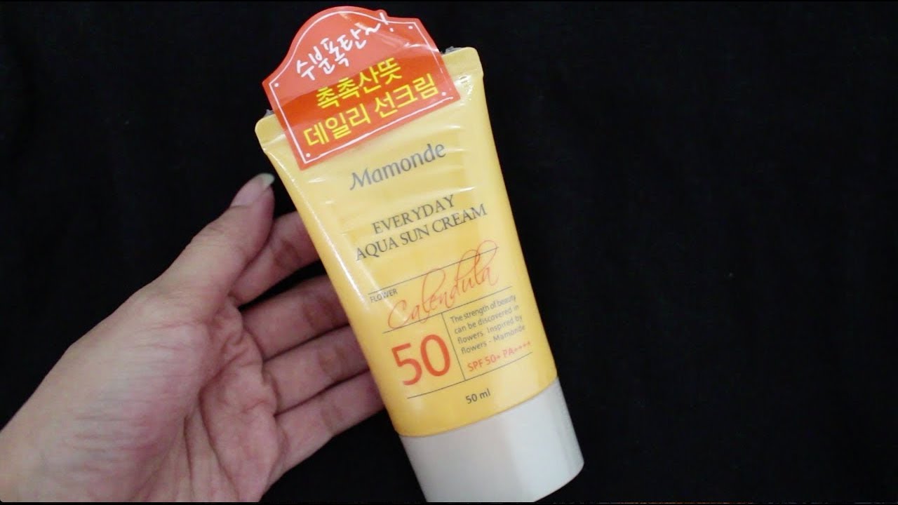 BEAUTY: MAMONDE Everyday Aqua Sun Cream Calendula SPF 50+ PA++++ - YouTube
