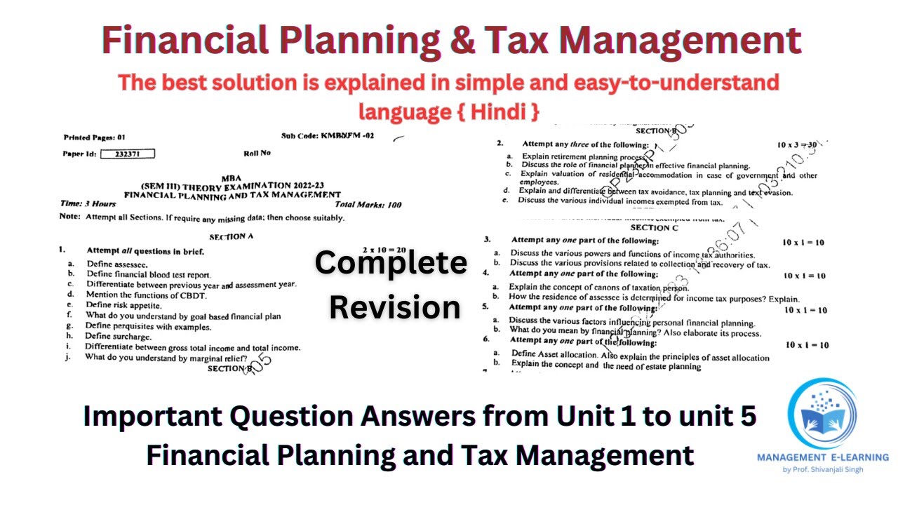 Financial Planning and Tax Management { unit 1 to unit 5 } important ...