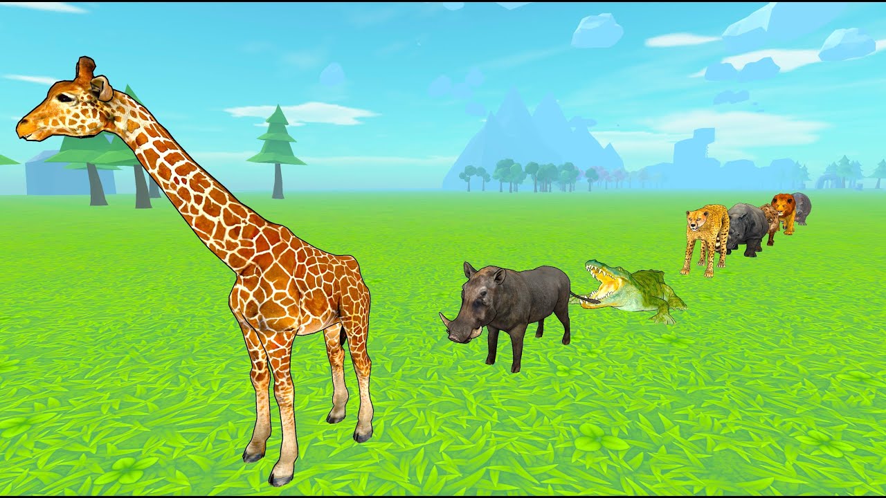 Long Walk Game with Gorilla Crocodile Lion Giraffe Pig - 3d Animal Game ...