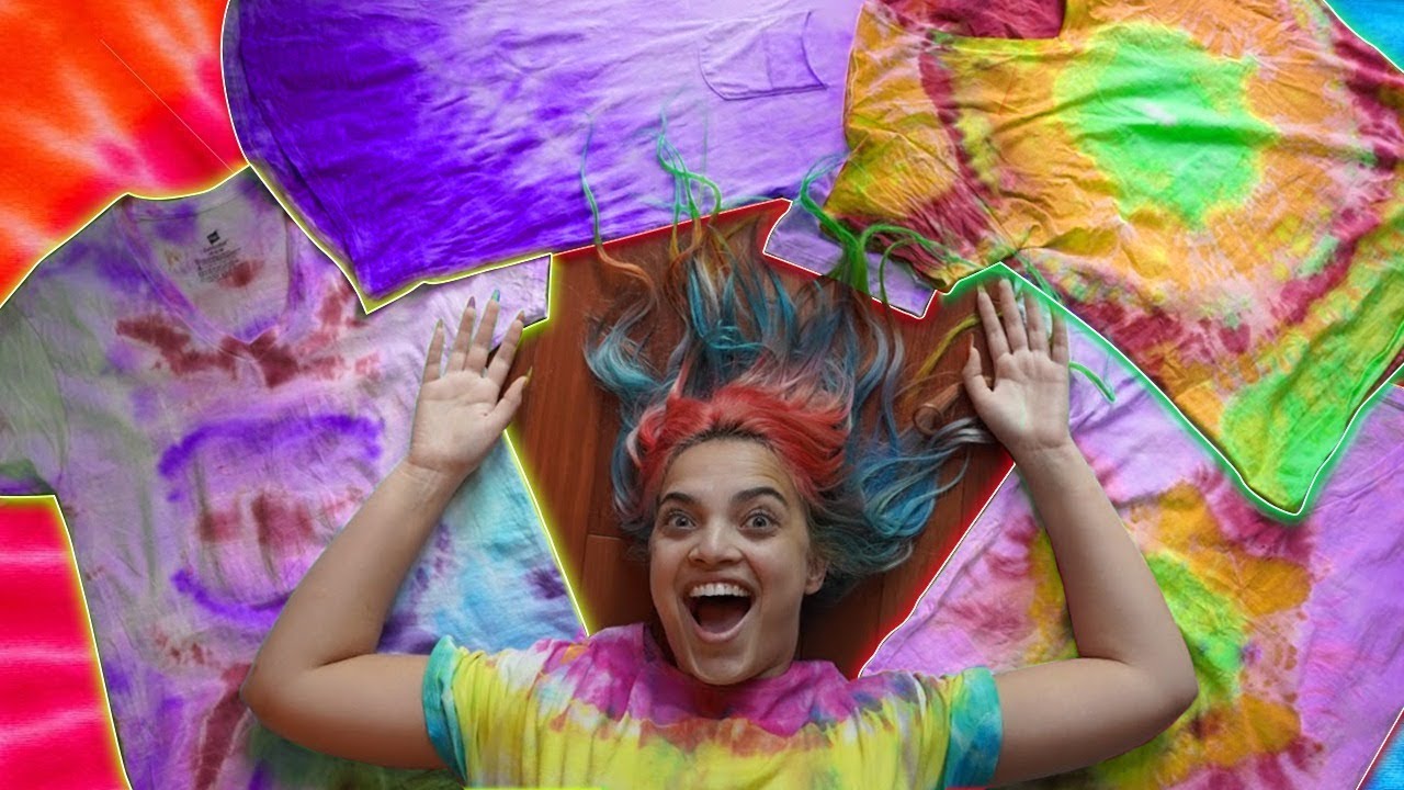 PINTANDO MINHAS ROUPAS ARCO-ÍRIS! DESAFIO TIE-DYE COM A GRINGA - YouTube