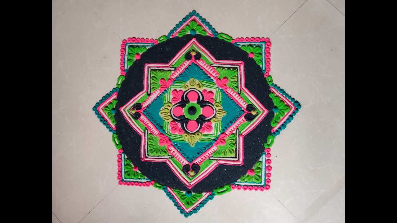 Shree Yantra-Inspired Flower Rangoli: A Fusion of Black, Pink, and ...