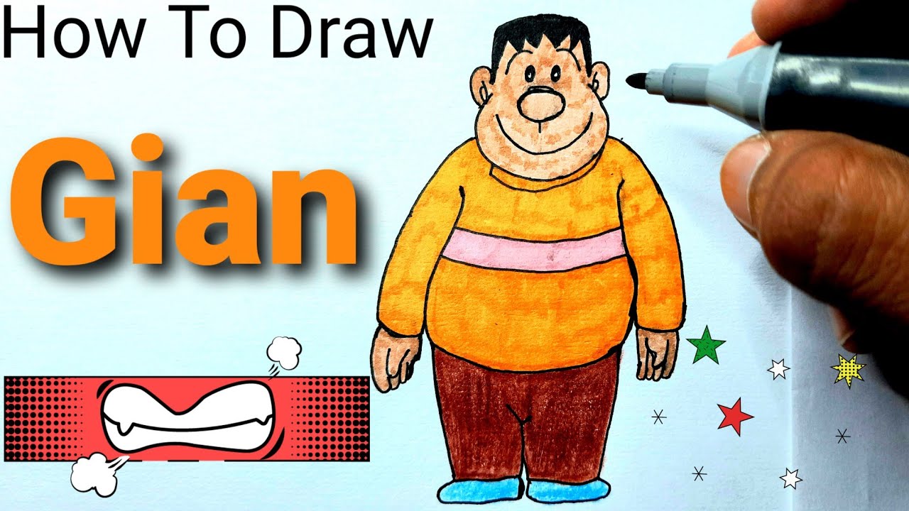 How To Draw Gian Easy Step By Step Drawing Tutorial | Doraemon - YouTube