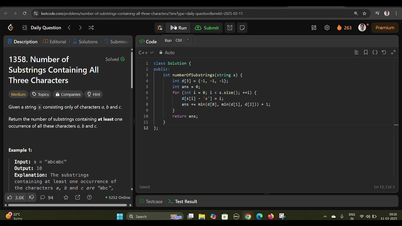 Number of Substrings Containing All Three Characters|LEETCODE #potd |11-03-25|@DecodeMaster01 ...