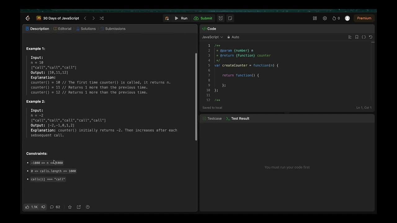 Day 2 Javascript Leetcode Challenge Implementing A Counter Function Youtube
