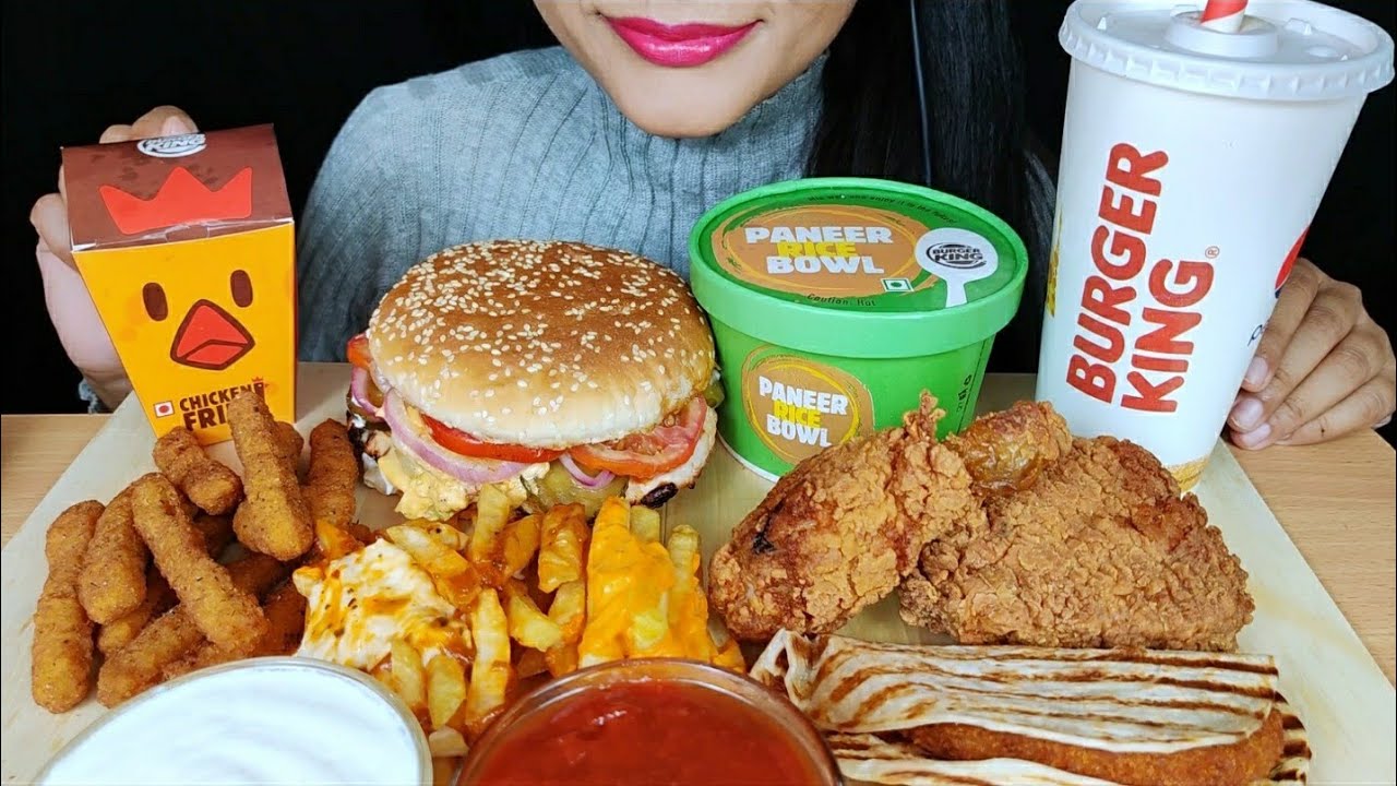 ASMR:*BURGER KING*BURGER WHOPPER+CHEESY FRIES+PANEER RICEBOWL+VEG WRAP ...