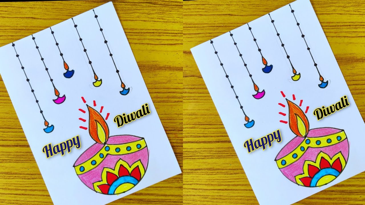 Diwali card/white paper diwali card/diwali drawing/diwali drawing easy ...