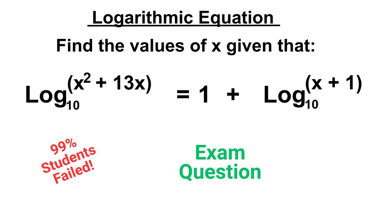 Solving Logarithmic Equations | Exam - Style Question 13 - YouTube