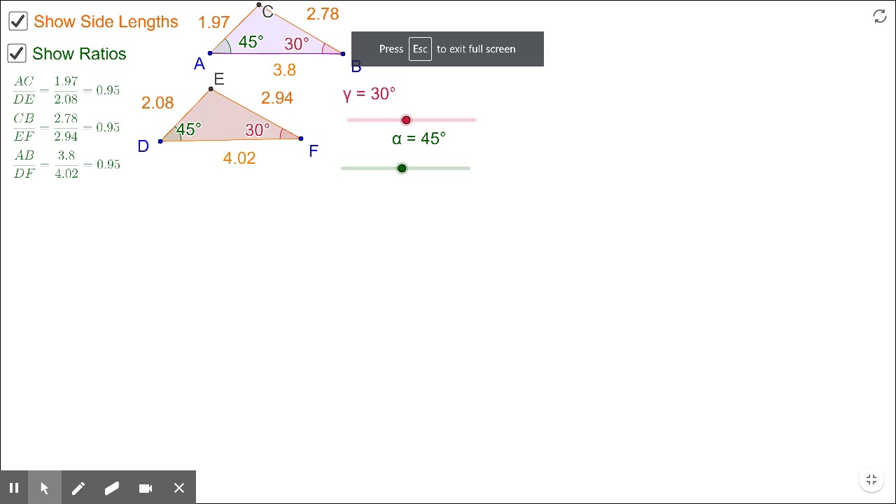 Geogebra: Triangle Similarity Shortcuts In-class Instructions - YouTube