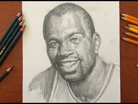 How to draw realistic Magic Johnson portrait with pencil - YouTube