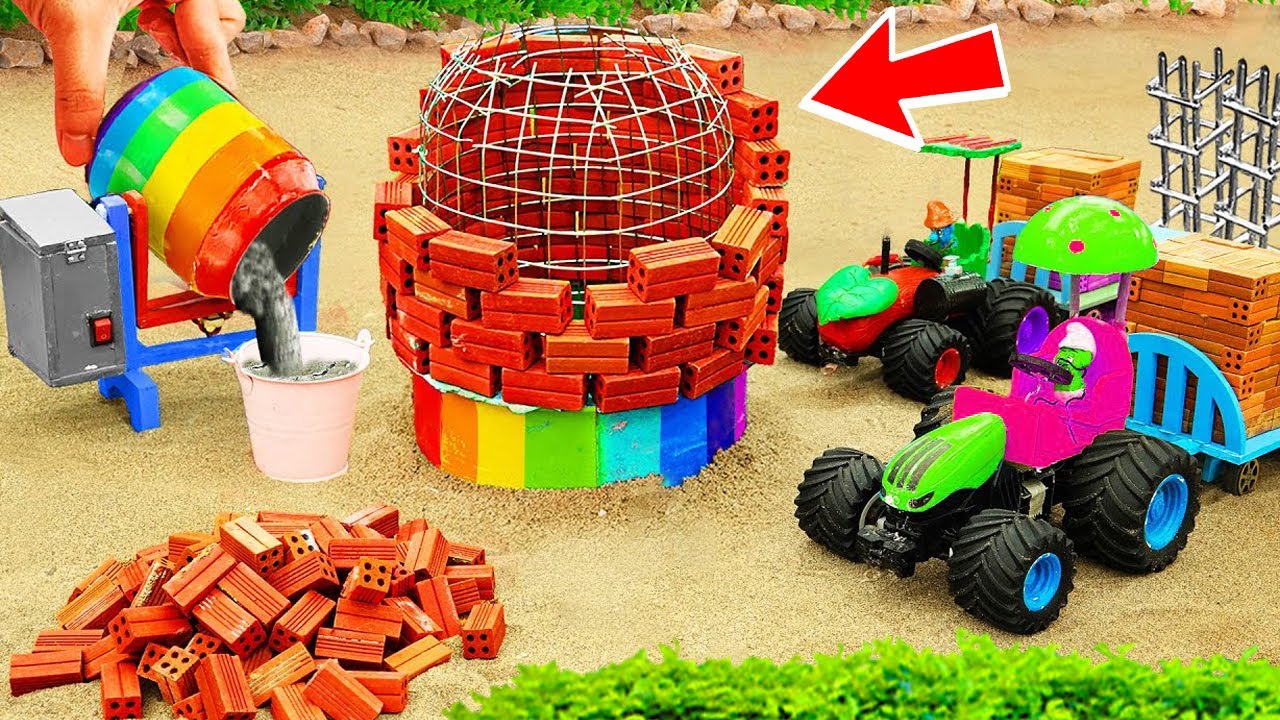 Diy tractor science experiment - rainbow bricks construction - YouTube