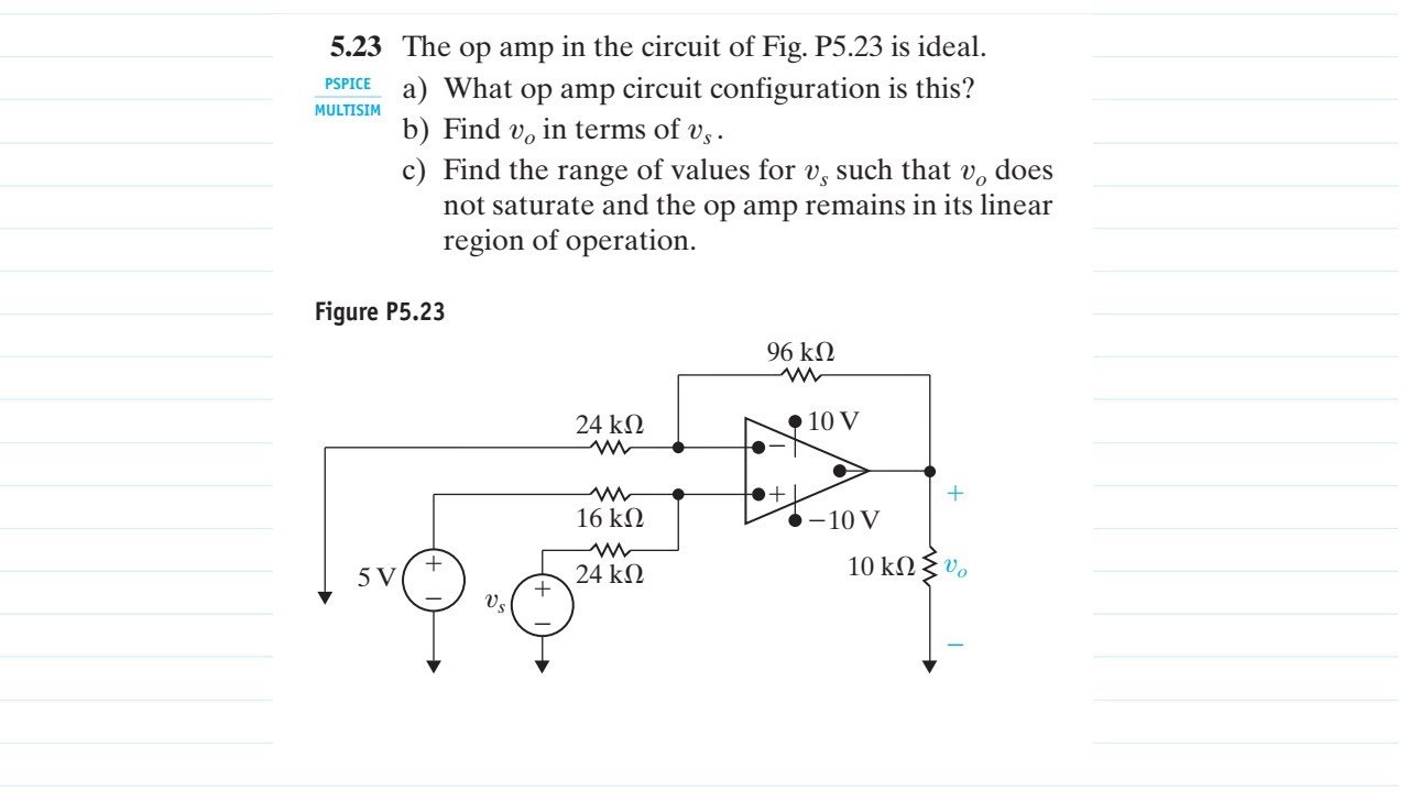 Problem 5.23 (Nilsson Riedel) Electric Circuits 10th Edition - Non-Inverting Summing Amplifier ...