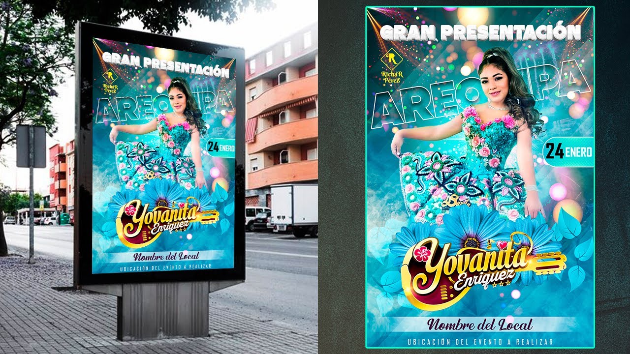 CREAR FLYER para ARTISTAS FOLCLORICOS en Photoshop Tutorial facil - YouTube