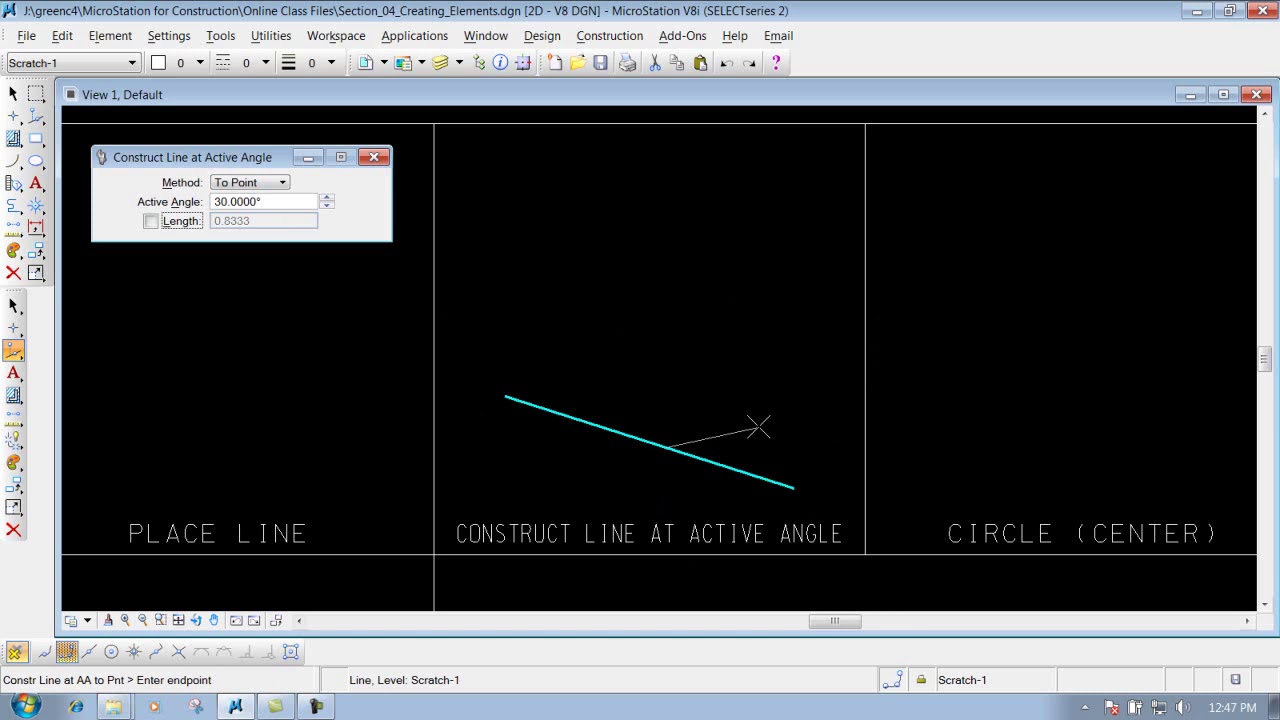 MicrostationV8I SS4 3.5 Line at Active Angle - YouTube