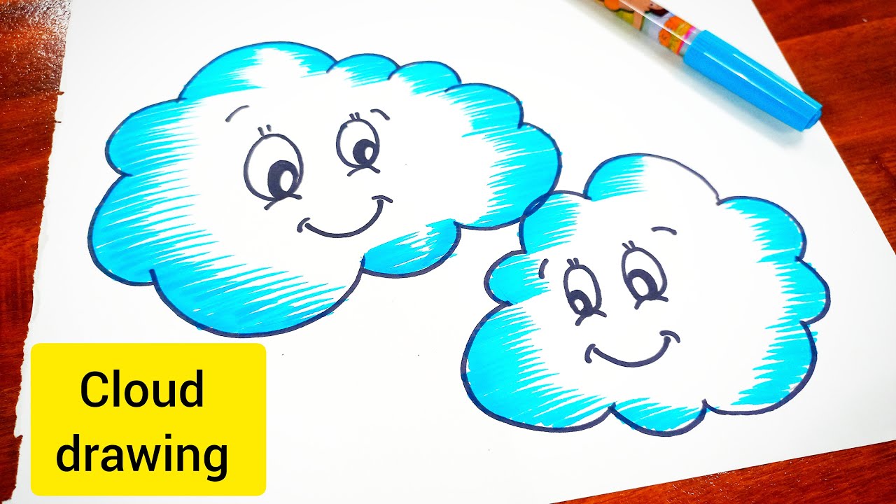 Cloud drawing | Cloud drawing easy | Monsoon drawing | Rainy day ...