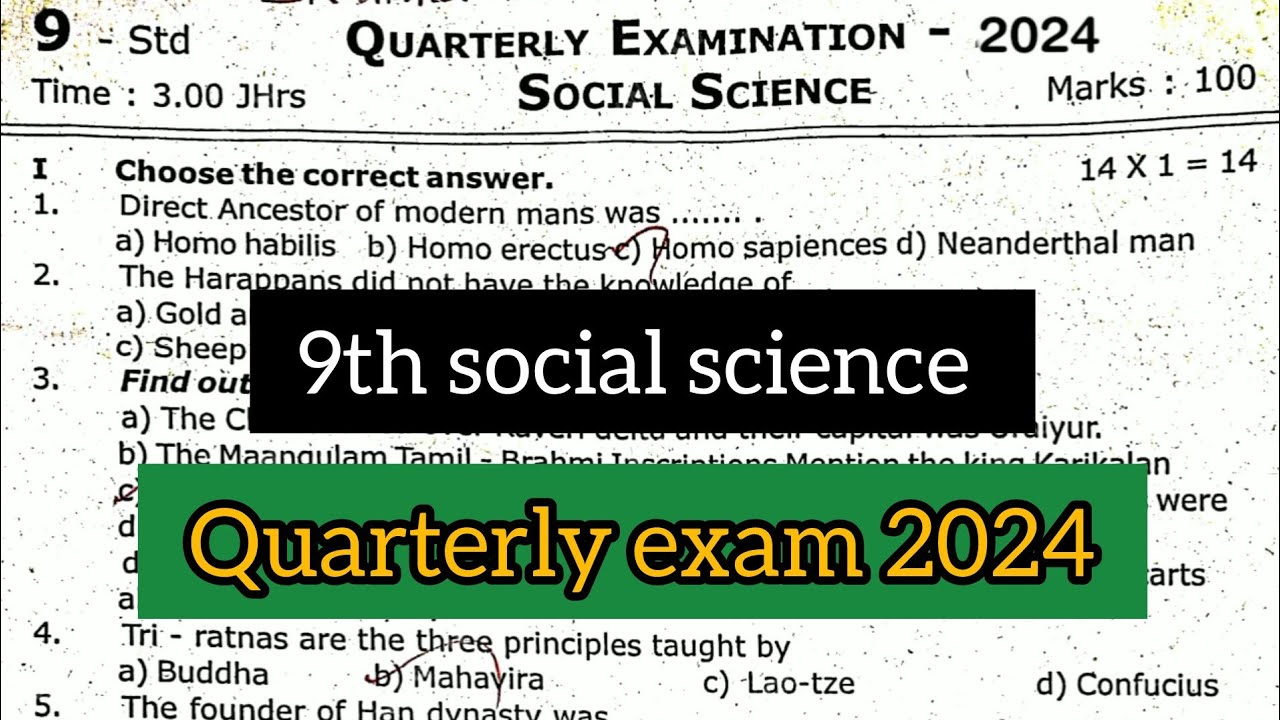 9th social science Quarterly exam original question paper 2024 - YouTube