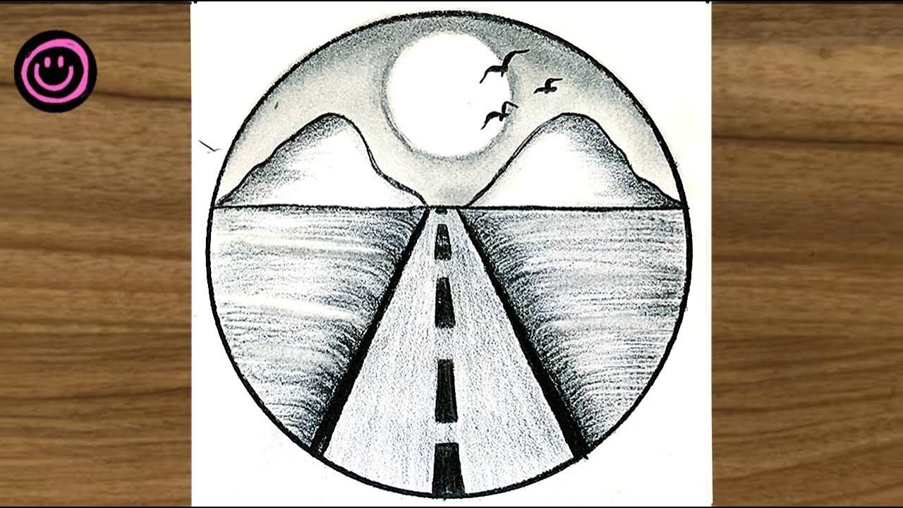 Beautiful Scenery Drawing - Circle Drawing Easy Step by Step 😊 ...