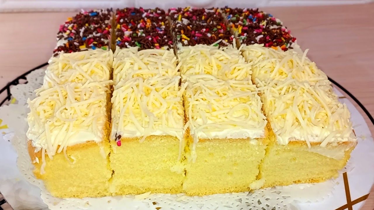 Kek Potong Vanila dengan cream cheese | Moist Sponge Vanilla Cake Easy ...