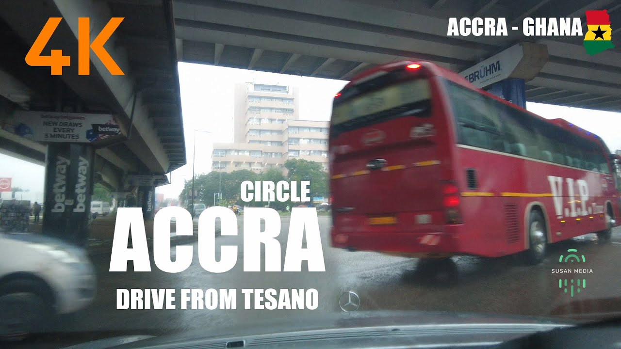 Kwame Nkrumah Circle Drive from Tesano Accra Ghana 4K UHD - YouTube