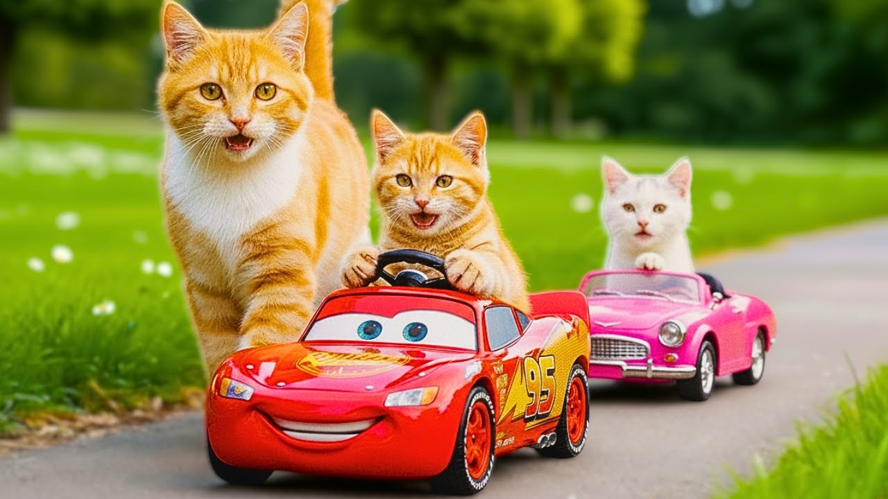 Mama Cat gives her kittens a Lightning McQueen car 🐱🚗 They make a new ...